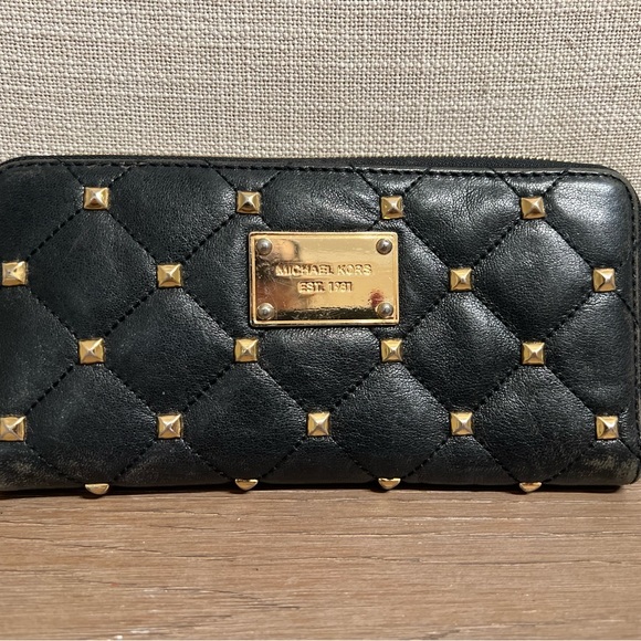 Michael Kors | Bags | Michael Kors Black And Gold Studded Wallet | Poshmark